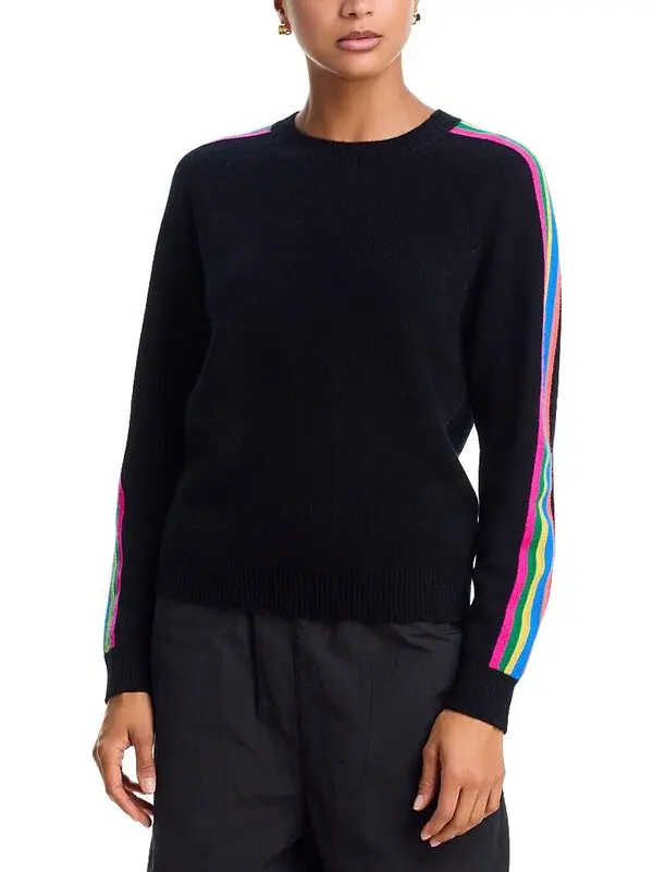 Aqua 100% Cashmere Rainbow Stripe Sweater - Black Multi