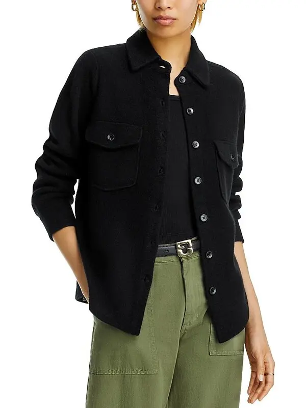 Aqua 100% Cashmere Button Down Shirt - Black