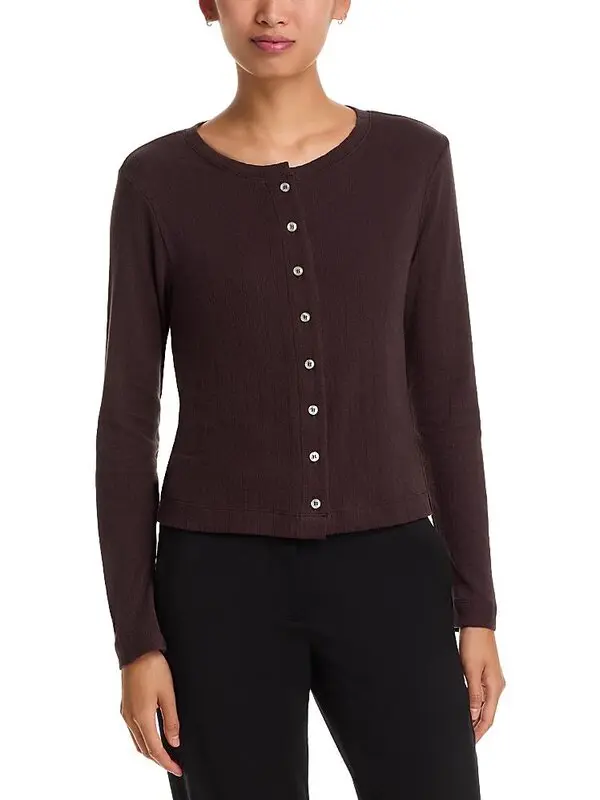LESET Pointelle Crewneck Cardigan - Choco