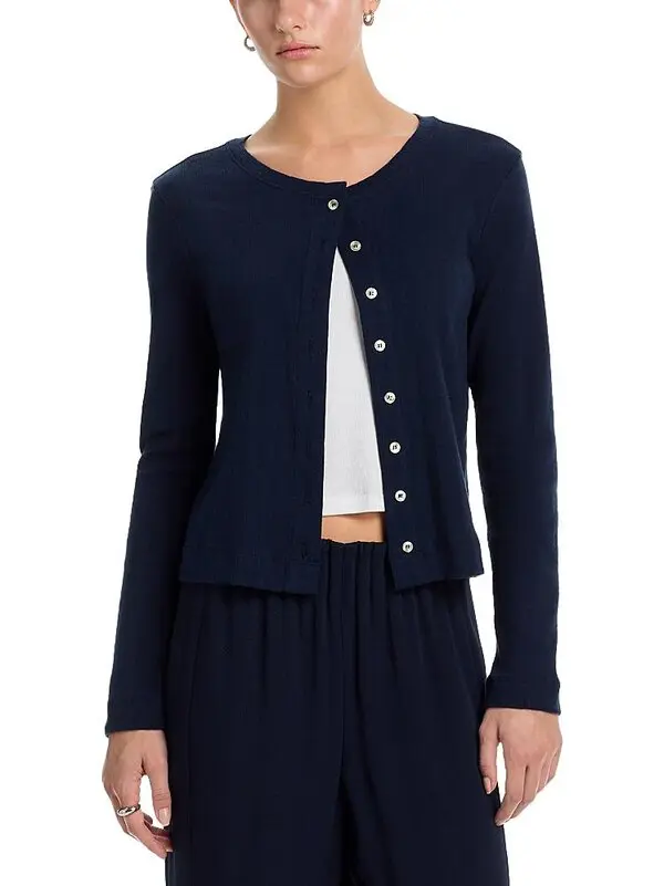 LESET Pointelle Crewneck Cardigan - Midnight
