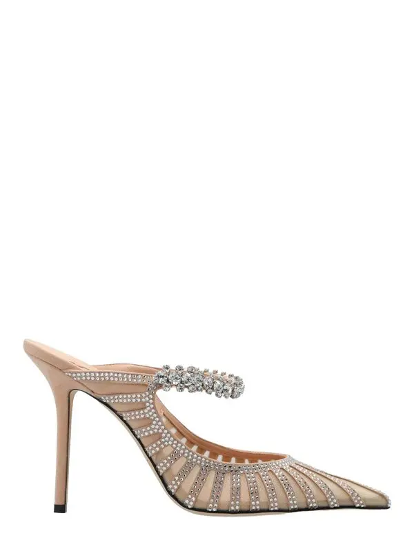 JIMMY CHOO 100mm Bing Crystal-embellished Mules - Neutrals