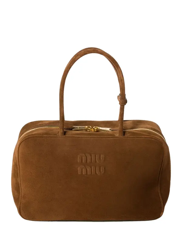Miu Miu Logo-debossed Suede Bag - Brown