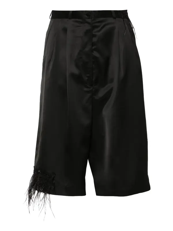 ALMAZ Feather-embellished Tailored Shorts - Black