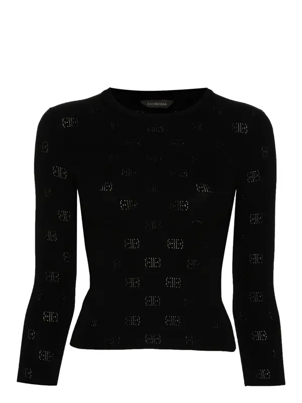 Balenciaga Bb-pattern Open-knit Jumper - Black