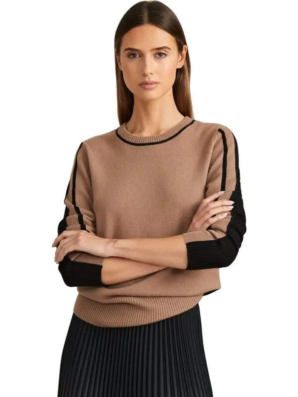 REISS Annie Wool Blend Colorblocked Jumper - Mink/black