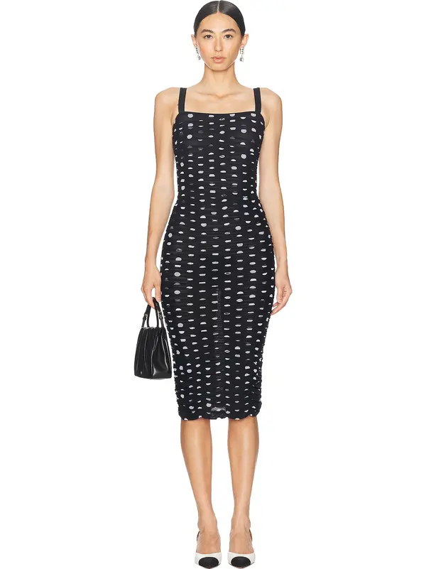Dolce & Gabbana Ruched Mesh Midi Dress - Nero