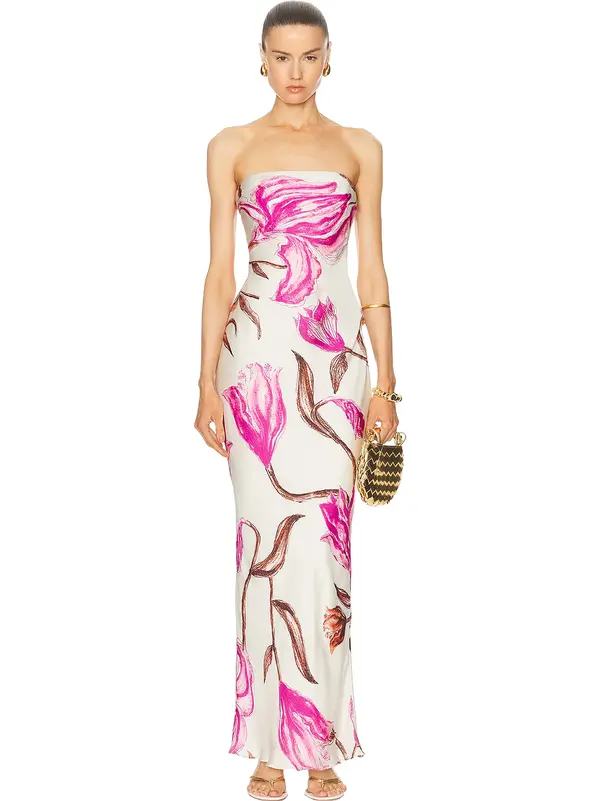Rococo Sand Maxi Strapless Dress - White Pink