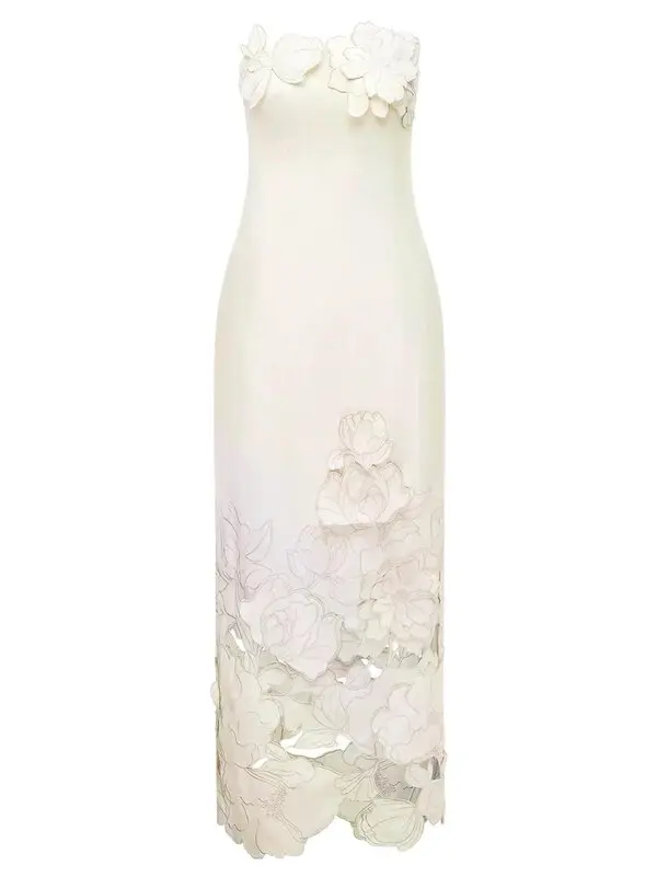 LEO LIN Rayna Floral-appliquéd Crepe Maxi Dress - White