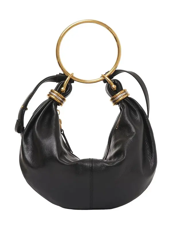 Chloé Bracelet Hobo Bag In Grained Leather - Black