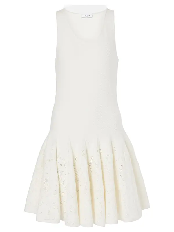 Alaïa Skater Cotton Lace Minidress - White