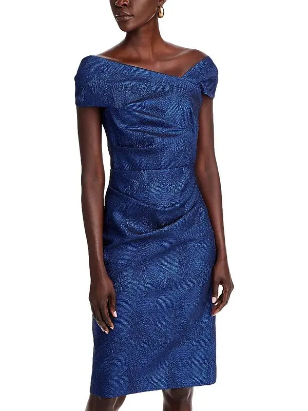 Rickie Freeman For Teri Jon Shimmered Off The Shoulder Dress - Sapphire Black
