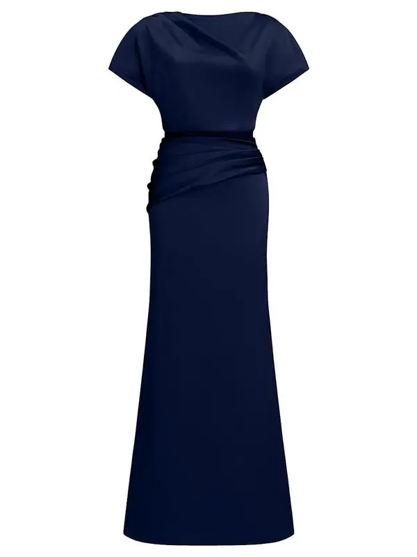 Halston Draped Satin Trumpet Gown - Midnight Navy