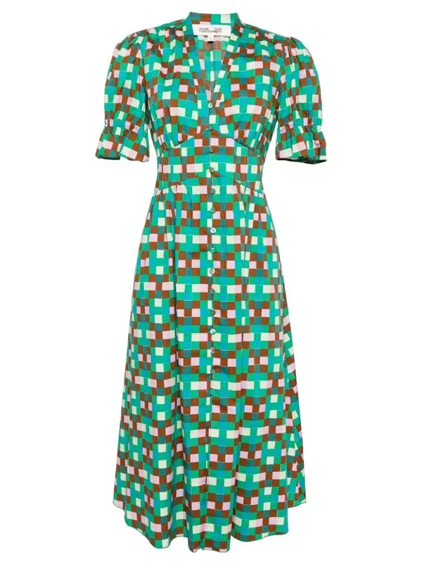 Diane Von Furstenberg Erica Geometric-pattern Midi Dress - Green