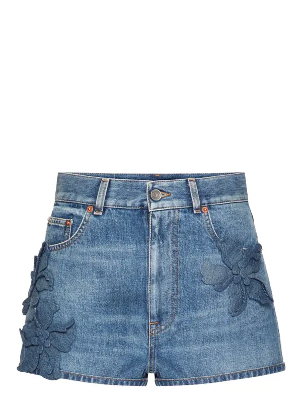 Valentino Garavani Medium Denim Embroidered Shorts - Blue
