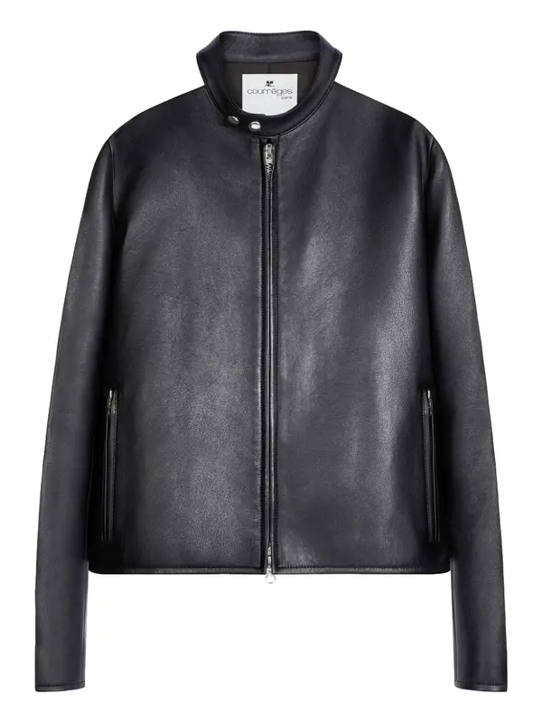 COURREGES Contrast Stripe-detail Leather Biker Jacket - Black