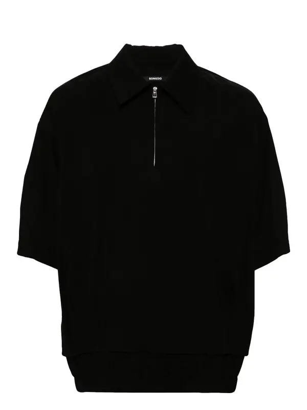 SONGZIO Zipped Collar Sweater - Black