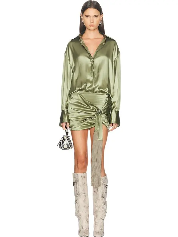 Attico Mini Shirt Dress - Sage Green