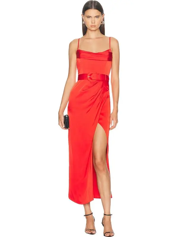 NICHOLAS Lulu Draped Corset Midi Dress - Poppy