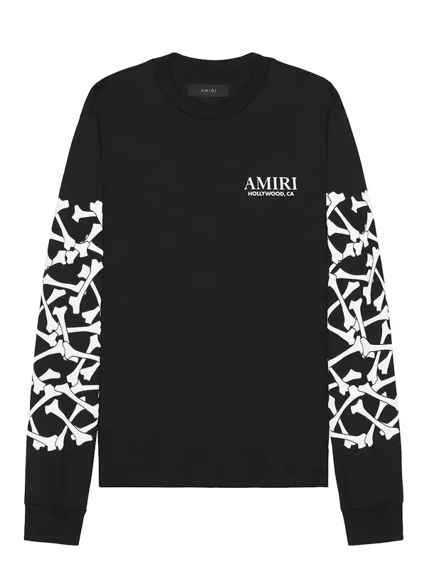 Amiri Bones Stacked Long Sleeve Tee In Grey - Black