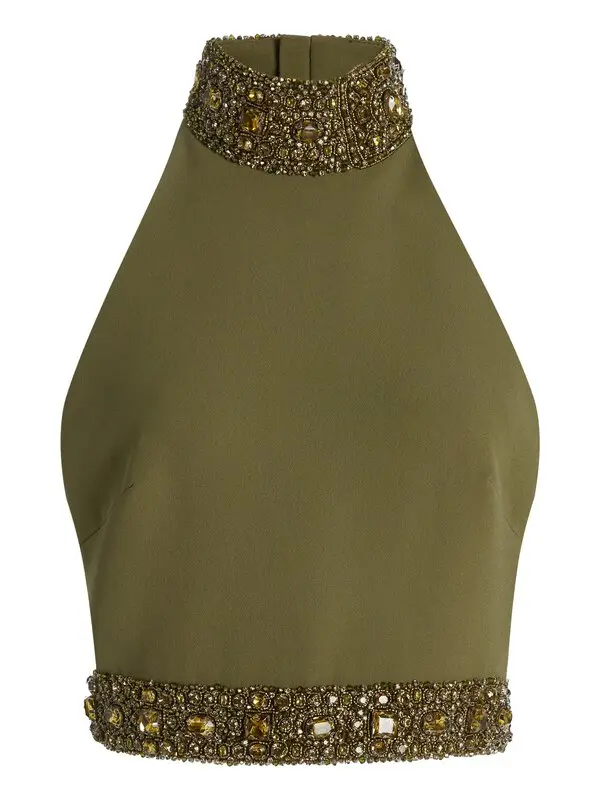 Zuhair Murad Embellished Cady Crop Top - Green