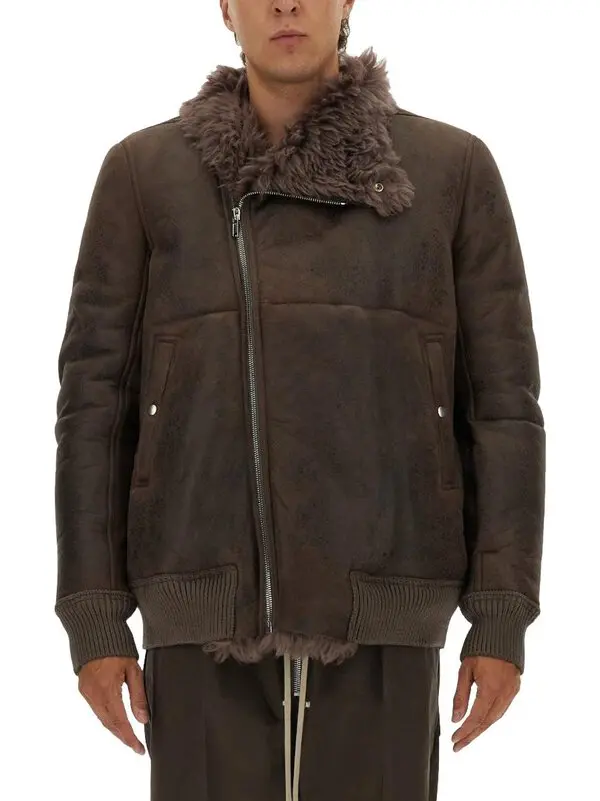 Rick Owens Leather Bomber Jacket - Grey