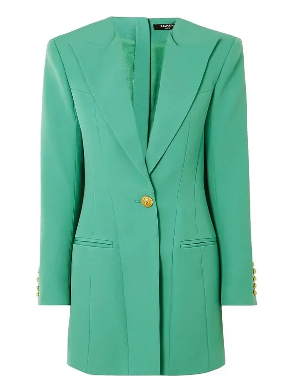 Balmain Button-embellished Wool Mini Dress - Jade