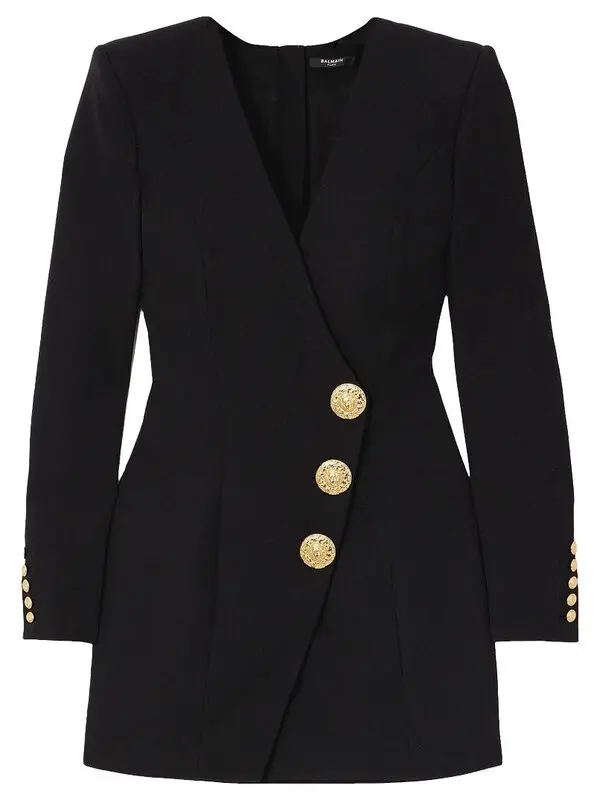 Balmain Button-embellished Wool Mini Dress - Black