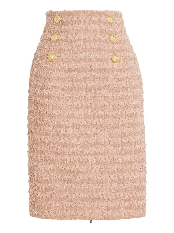 Balmain Frayed Cotton-blend Tweed Mini Skirt - Blush