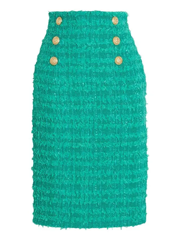 Balmain Frayed Cotton-blend Tweed Mini Skirt - Jade