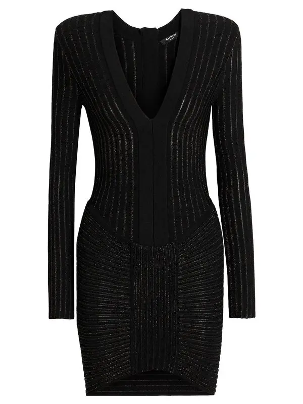 Balmain Metallic Ribbed-knit Mini Dress - Black