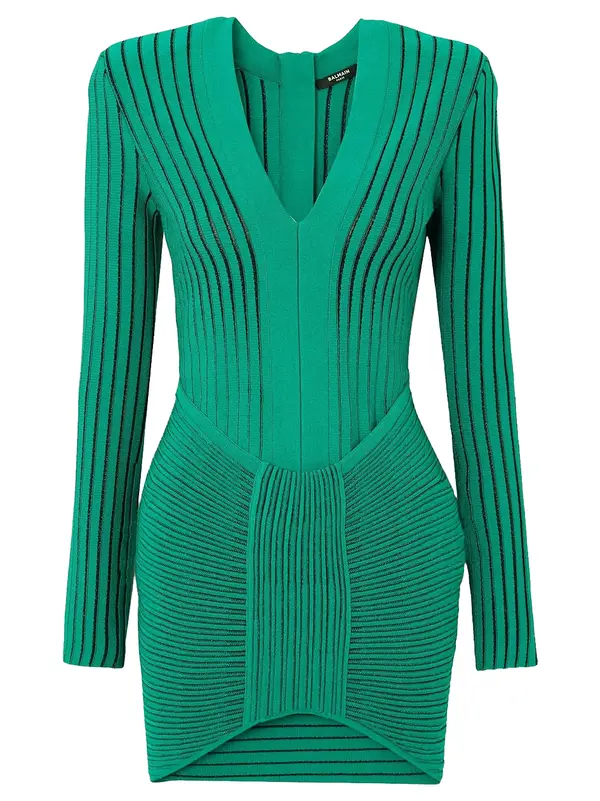 Balmain Metallic Ribbed-knit Mini Dress - Jade