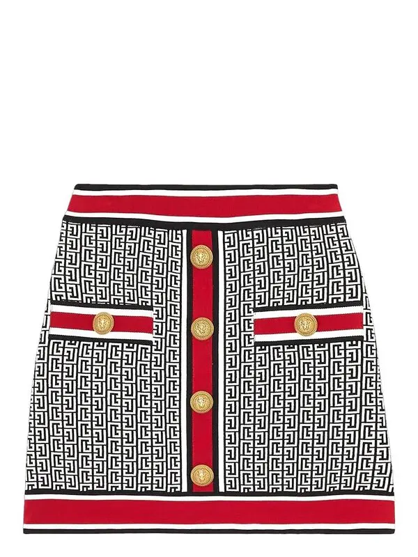 Balmain Button-embellished Jacquard-knit Mini Skirt - White