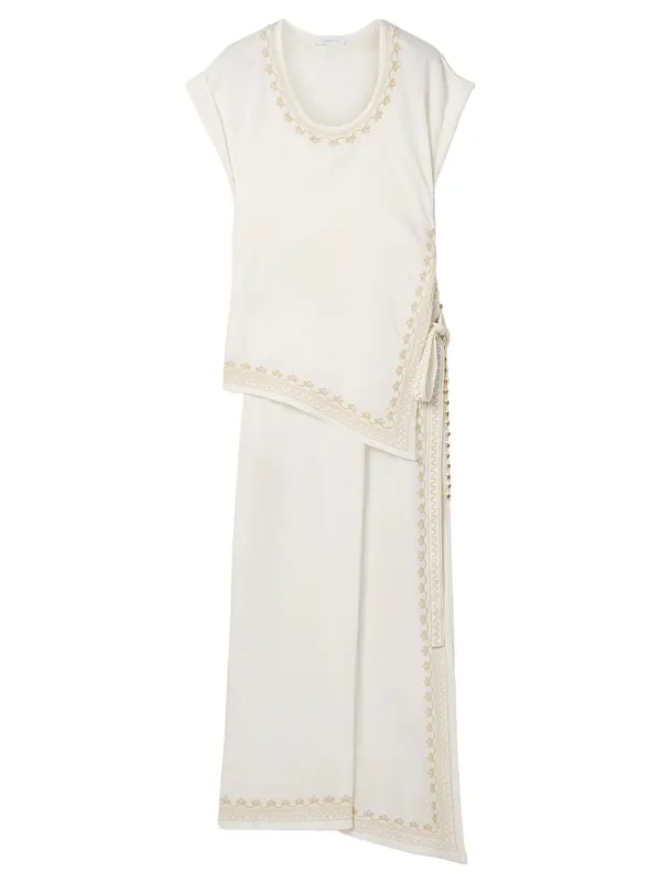 Rabanne Embroidered Layered Twill Midi Dress - White