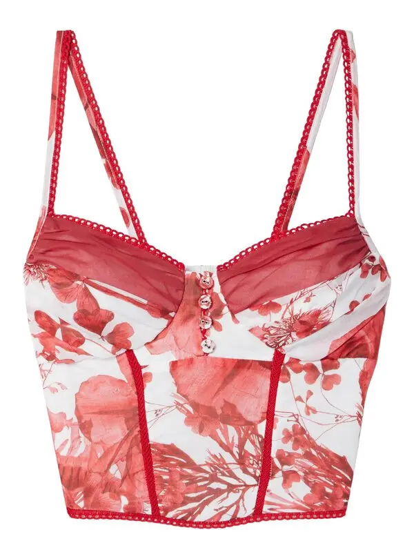 Charo Ruiz Ibiza Peisy Cropped Floral-print Bustier Top - Red