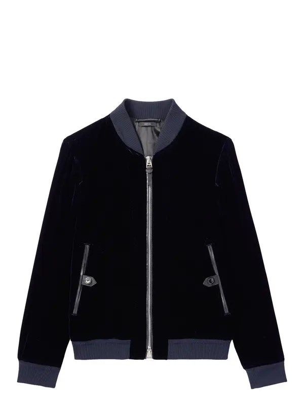 TOM FORD Full-grain Leather-trimmed Velvet Bomber Jacket - Blue