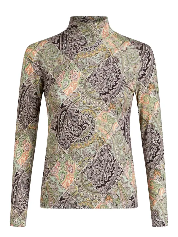 Etro Patchwork-print Wool Jersey Top - Green