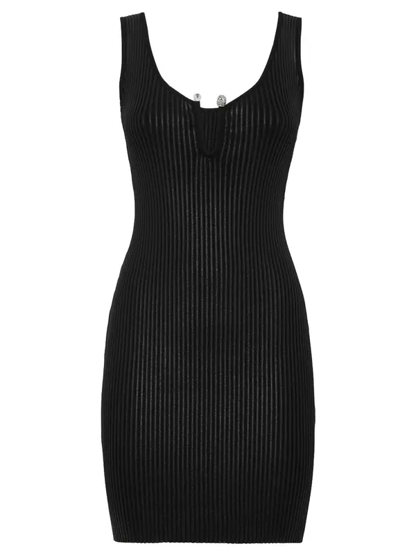 Philipp Plein Coated Ribbed-knit Mini Dress - Black