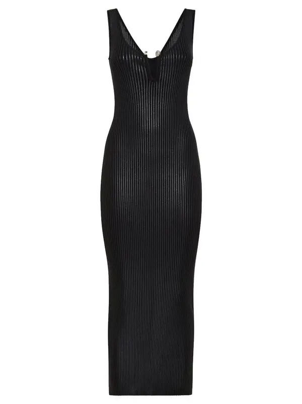 Philipp Plein Coated Ribbed-knit Midi Dress - Black