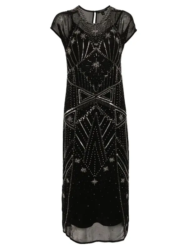 ALLSAINTS Etta Embroidered Midi Dress - Black