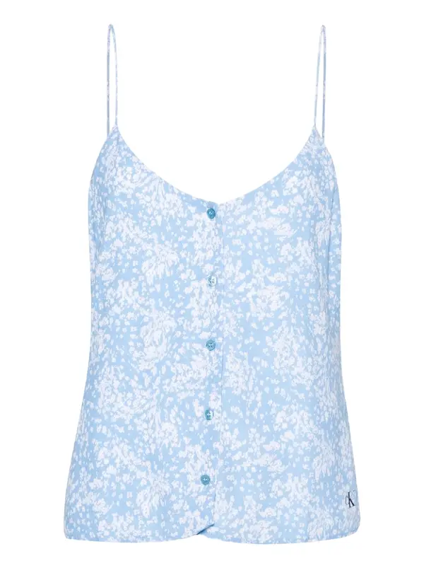Calvin Klein Floral-print Crepe Blouse - Blue