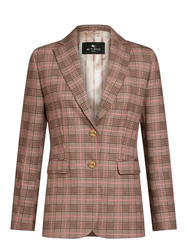 Etro Checkered Jacket With Logo-engraved Buttons - Pink