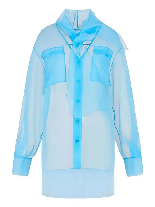 Giorgio Armani Scarf-detail Organza Shirt - Blue