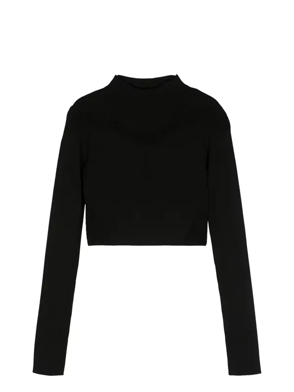 Patrizia Pepe Cropped Knitted Top - Black