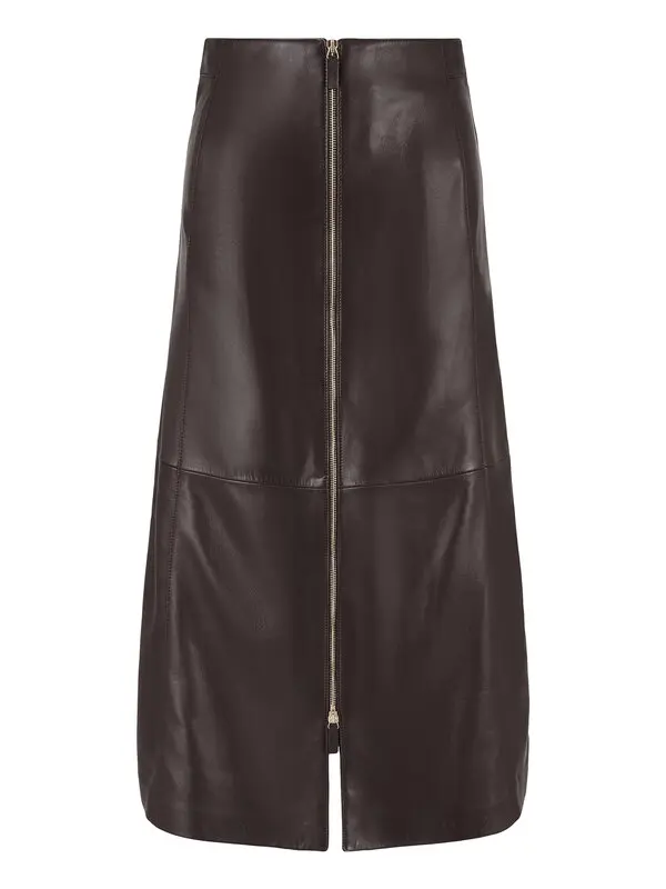 Giorgio Armani Nappa Leather Midi Skirt - Brown