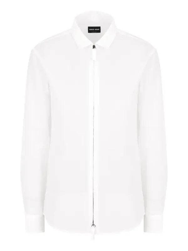 Giorgio Armani Slim-fit Cotton Seersucker Shirt With Zip - White