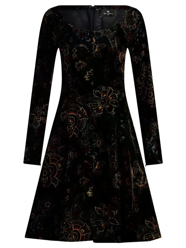 Etro Velveted Printed Mini Dress - Black
