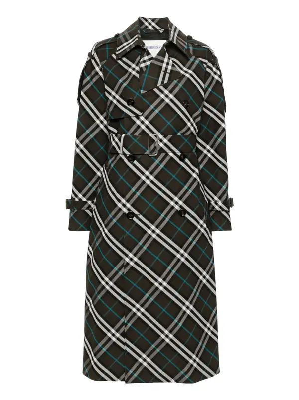 Burberry Long Check Cotton-blend Trench Coat - Green
