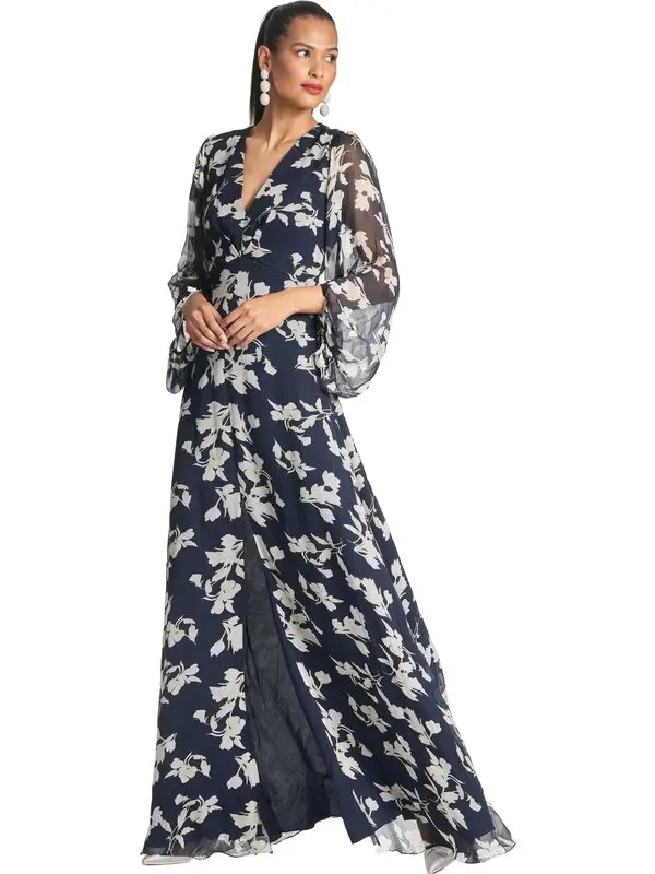 Sachin & Babi Jenny Printed Poly Chiffon Gown - Navy Venetia Petal
