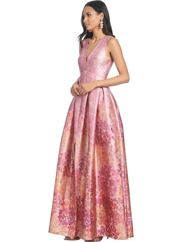 Sachin & Babi Brooke Printed Mikado Gown - Light Sunset Hydrangea