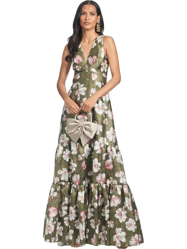 Sachin & Babi Rori Printed Mikado Gown - Moss Magnolia